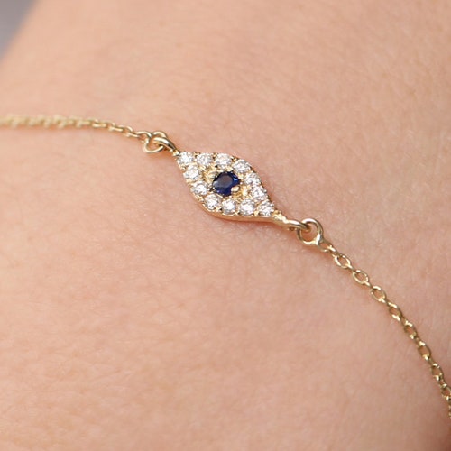 14K Evil Eye Dainty Gold Chain Bracelet / Gold Link Chain Evil - Etsy