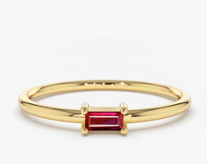 Ruby Ring / Baguette Cut Ruby Ring in 14k Gold / Stackable | Etsy