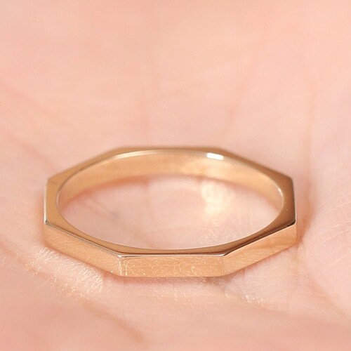 Octagon Gold Ring / 14k Solid Gold Ring / Minimalist Geometric | Etsy