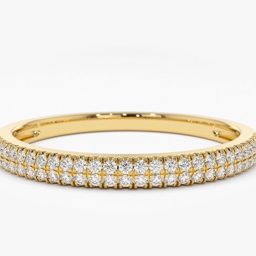 Micro Pave Diamond Ring 3 Row Pave Diamond Wedding Band Half - Etsy