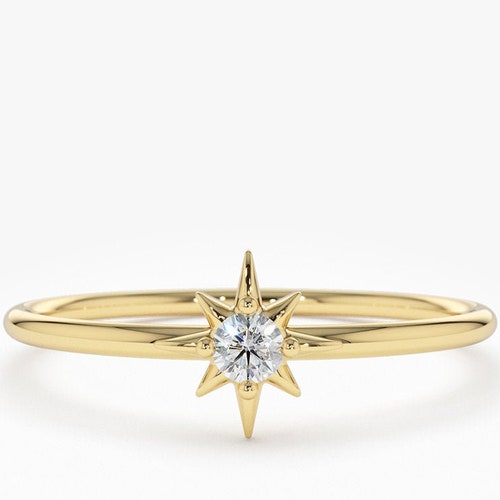 14K Gold Diamond Ring / North Star Stacking Ring / Astrology - Etsy