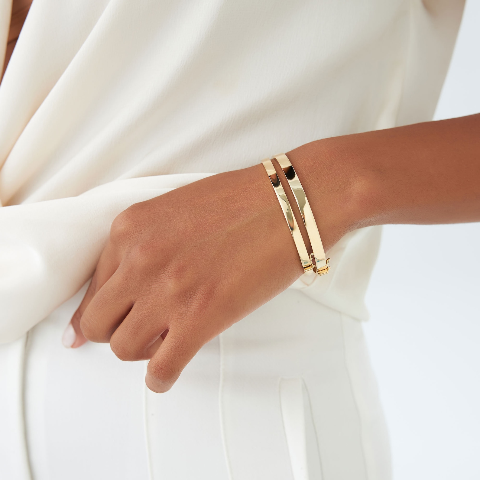 4MM Gold Flat Bangle Bracelet, 14K Gold Plain Gold Bracelet, Gold Oval ...