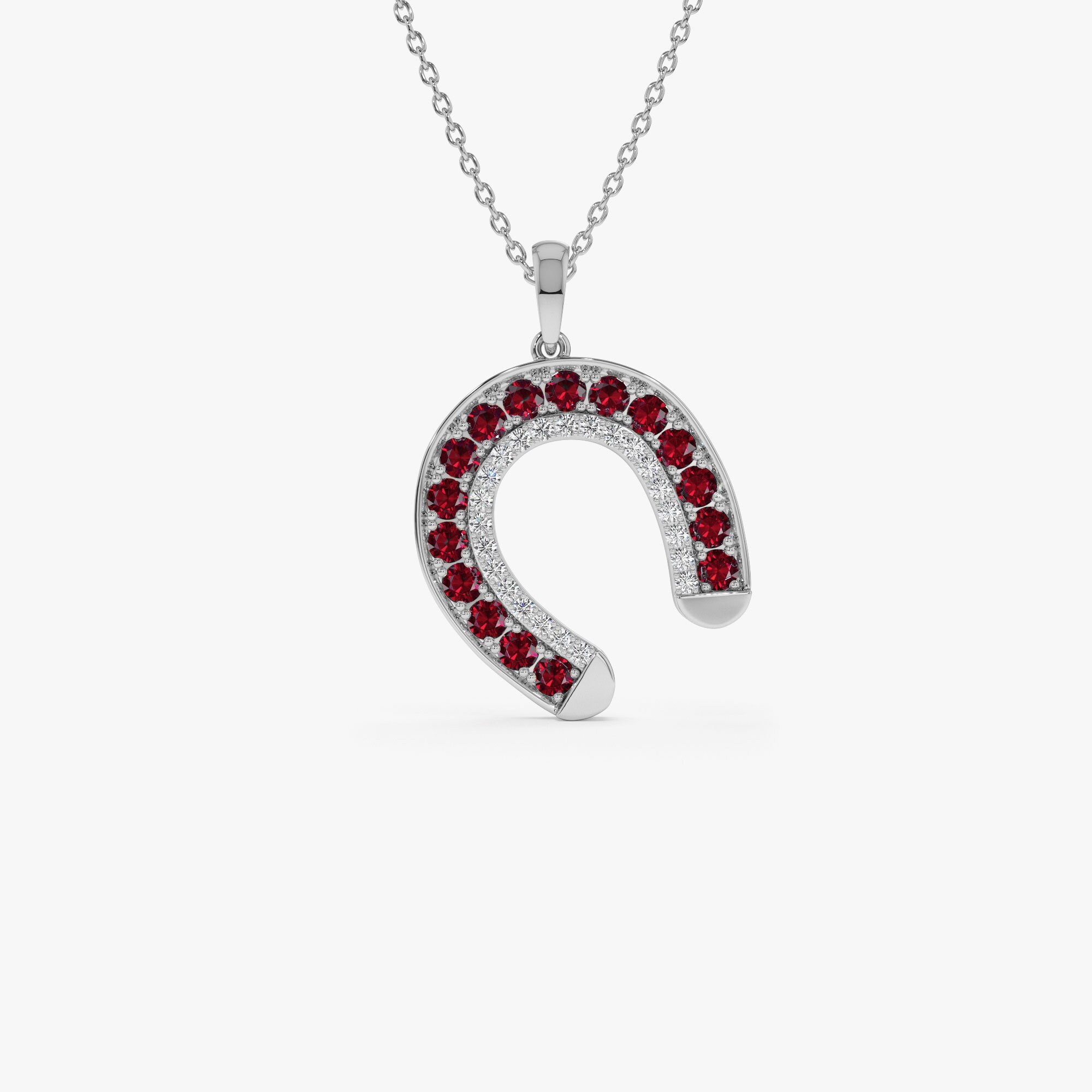 Ruby and Diamond Horseshoe Pendant, Gold Horseshoe Layering Necklace ...