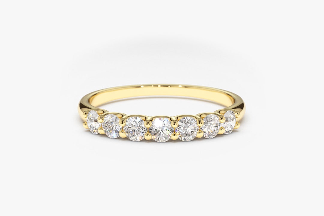 2.5MM 14k Gold 7 Stone U-shaped Wedding Band / 0.45 Ctw Diamond Wedding ...