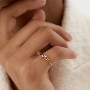 Cluster Ring / 14k Solid Gold Mini Cluster Diamond Ring / Stacking ...