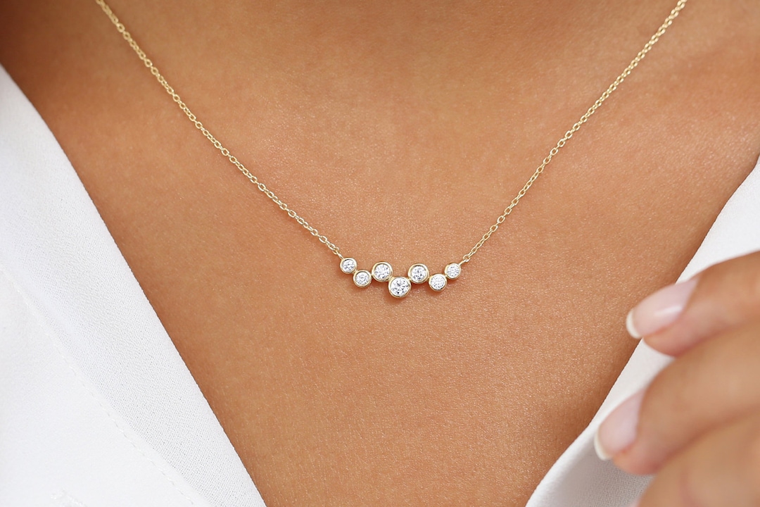 Diamond Necklace / 14k Gold Necklace / Floating Diamonds Necklace ...