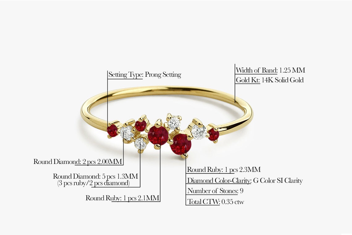 Ruby Ring / Ruby and Diamond Cluster Ring / Unique Ruby - Etsy