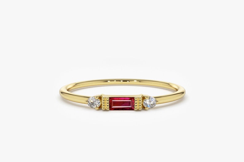 Ruby Ring / Baguette Ruby Ring / 14k Rose Gold Minimalist Ruby - Etsy India