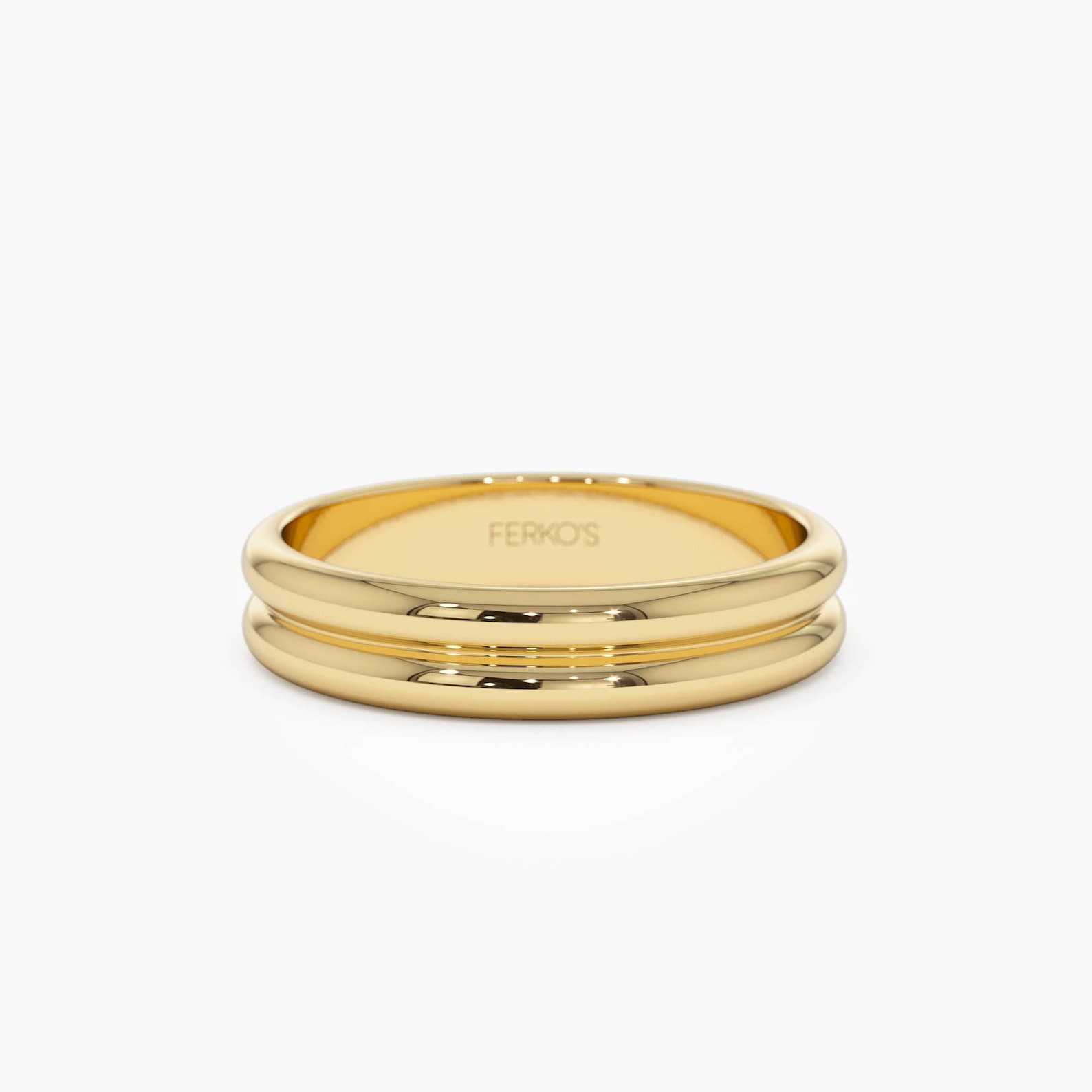 14k Gold Double Band Wedding Ring, 4MM Gold Wedding Band, Gold Stacking ...