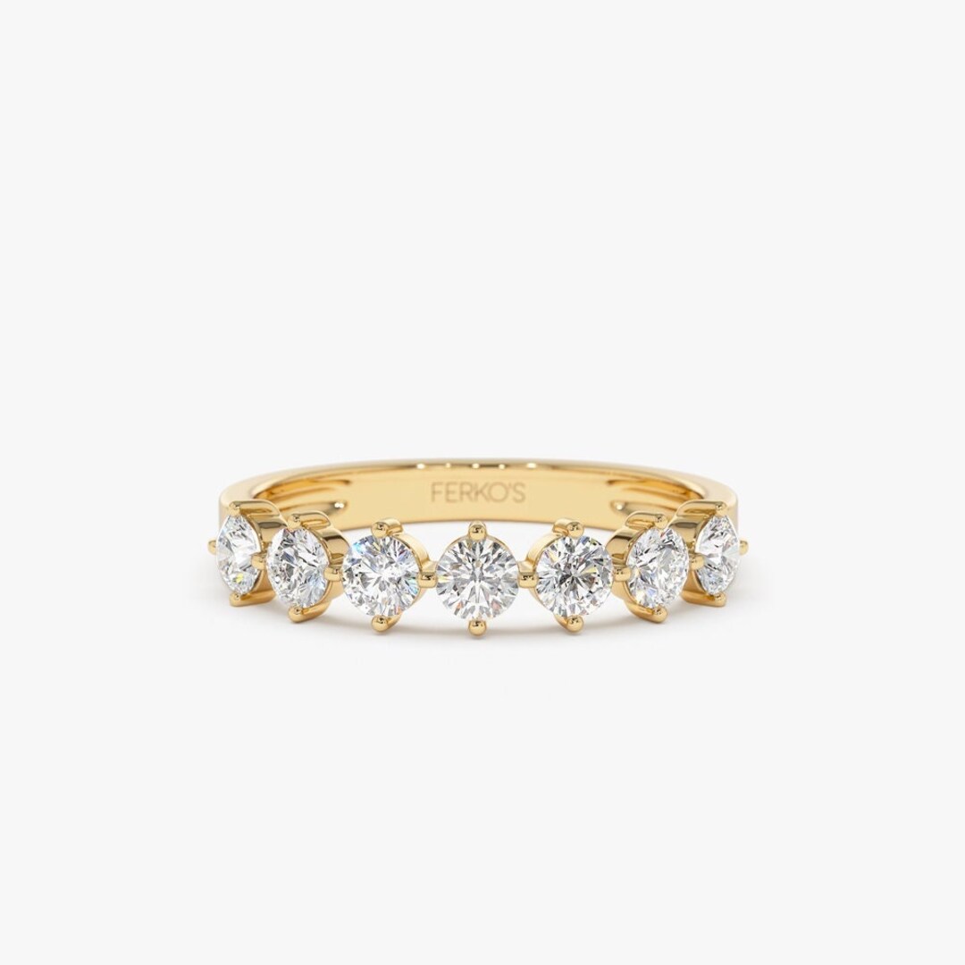 14k Gold 7 Stone Prong Setting Diamond Wedding Band / 0.70 Ctw Women's ...