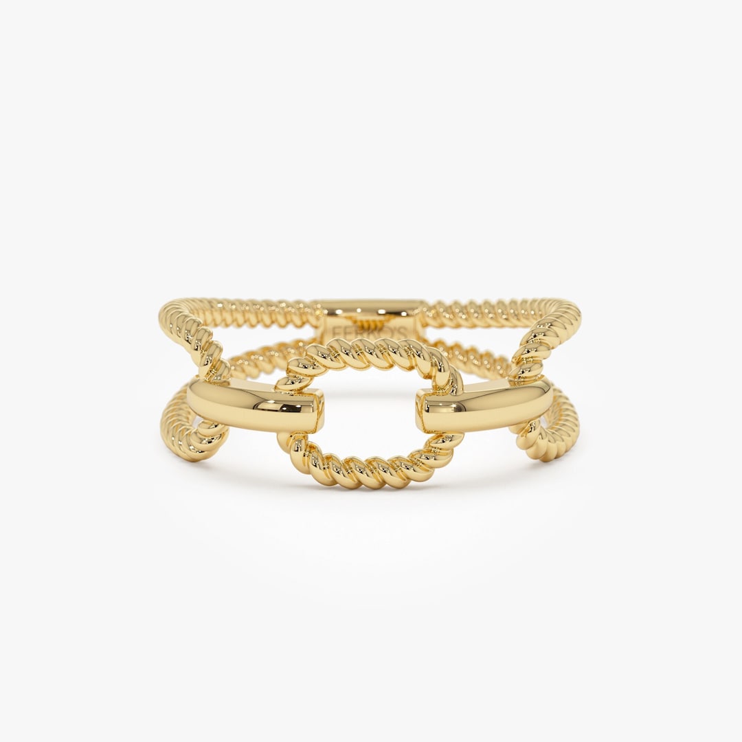 Twisted Rope Band Ring, 14K Solid Gold Everyday Ring Fine Jewelry ...