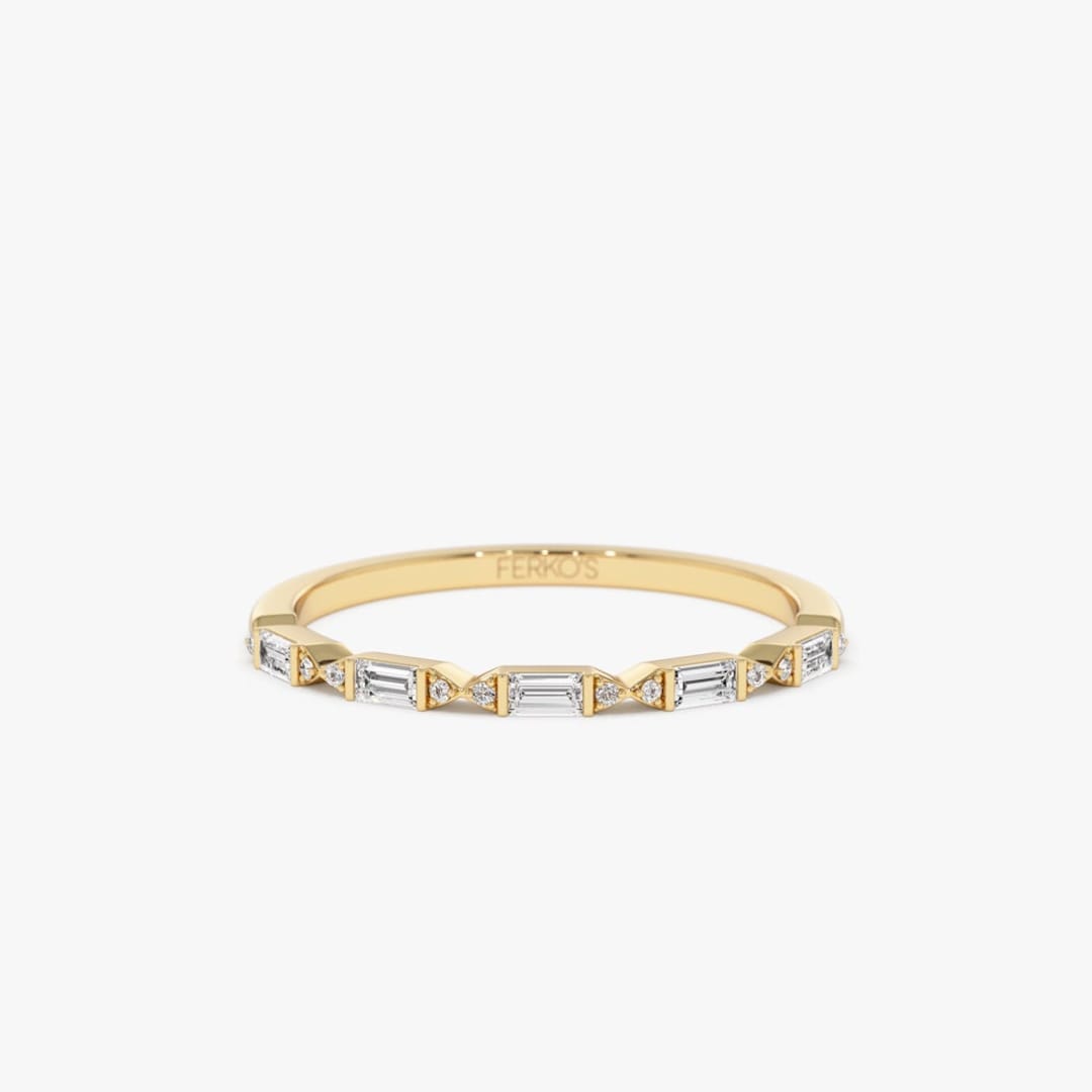 Dainty Diamond Ring / 14k Gold Stackable Dainty Baguette Diamond Ring ...