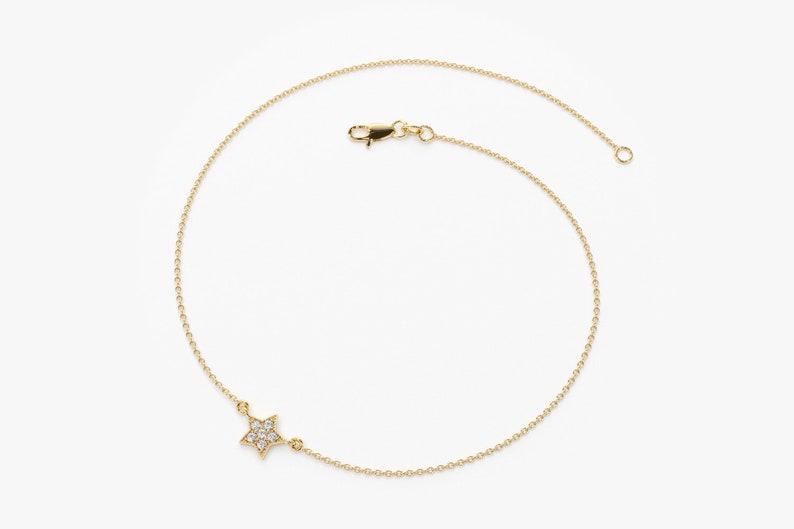 Diamond Bracelet / Star Charm Bracelet / Tiny Star Diamond Choker / 14k ...