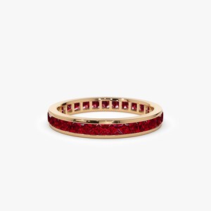 Ruby Ring / 14k Gold Full Eternity Princess Cut Ruby Ring / Natural ...