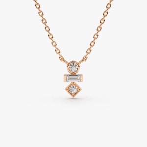 Baguette Diamond Necklace/ 14k Gold Baguette and Round Cut Diamond ...