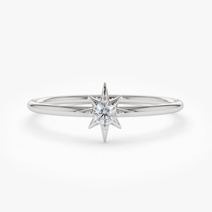 14K Gold Diamond Ring / North Star Stacking Ring / Astrology Ring ...