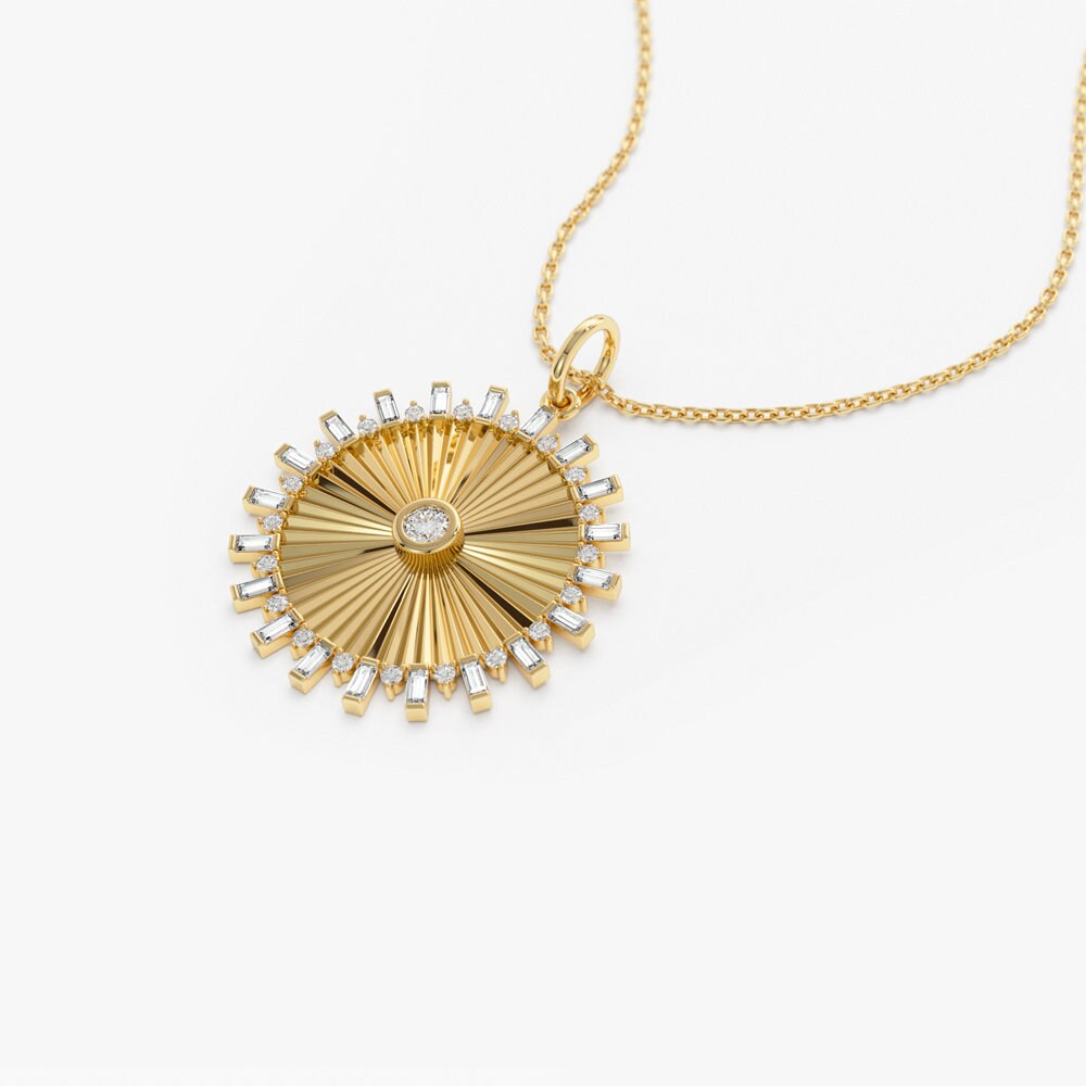 Unique Diamond Necklace / Baguette Diamond Charm Necklace in 14k Gold 0 ...