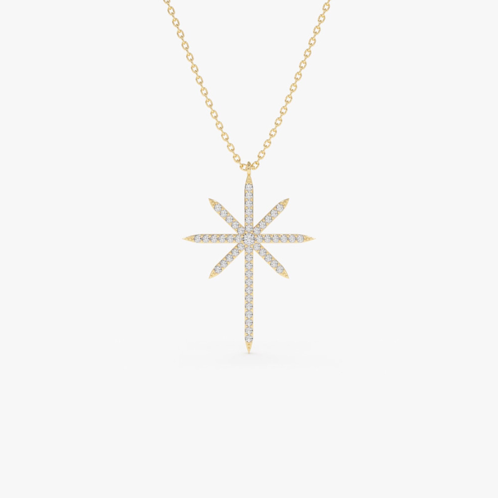 North Star Necklace / 14k Solid Gold Celestial North Star Diamond ...