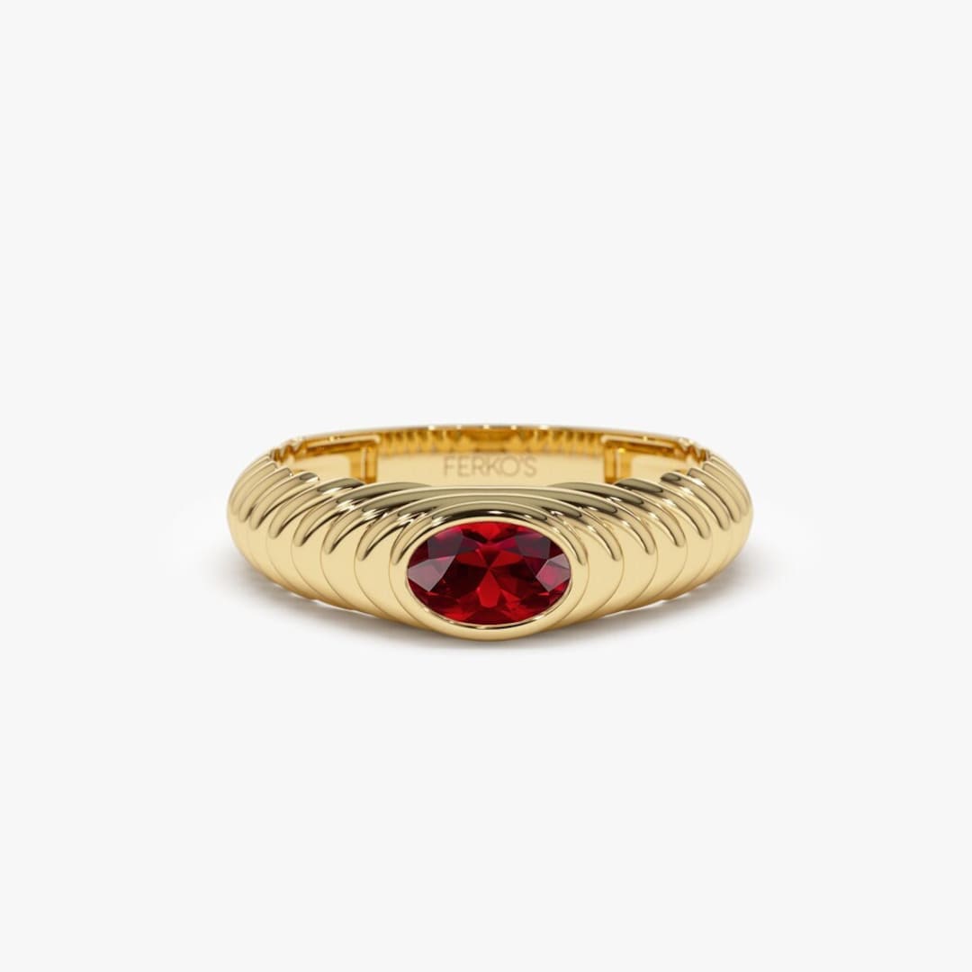 Ruby Ring / Oval Ruby Dome Beveled Ring in 14k Gold / Stunning Natural ...