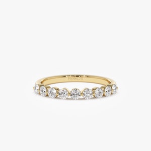 Round Diamond Wedding Ring, 14k Gold Shared Prong Nine Stone 2.5MM ...
