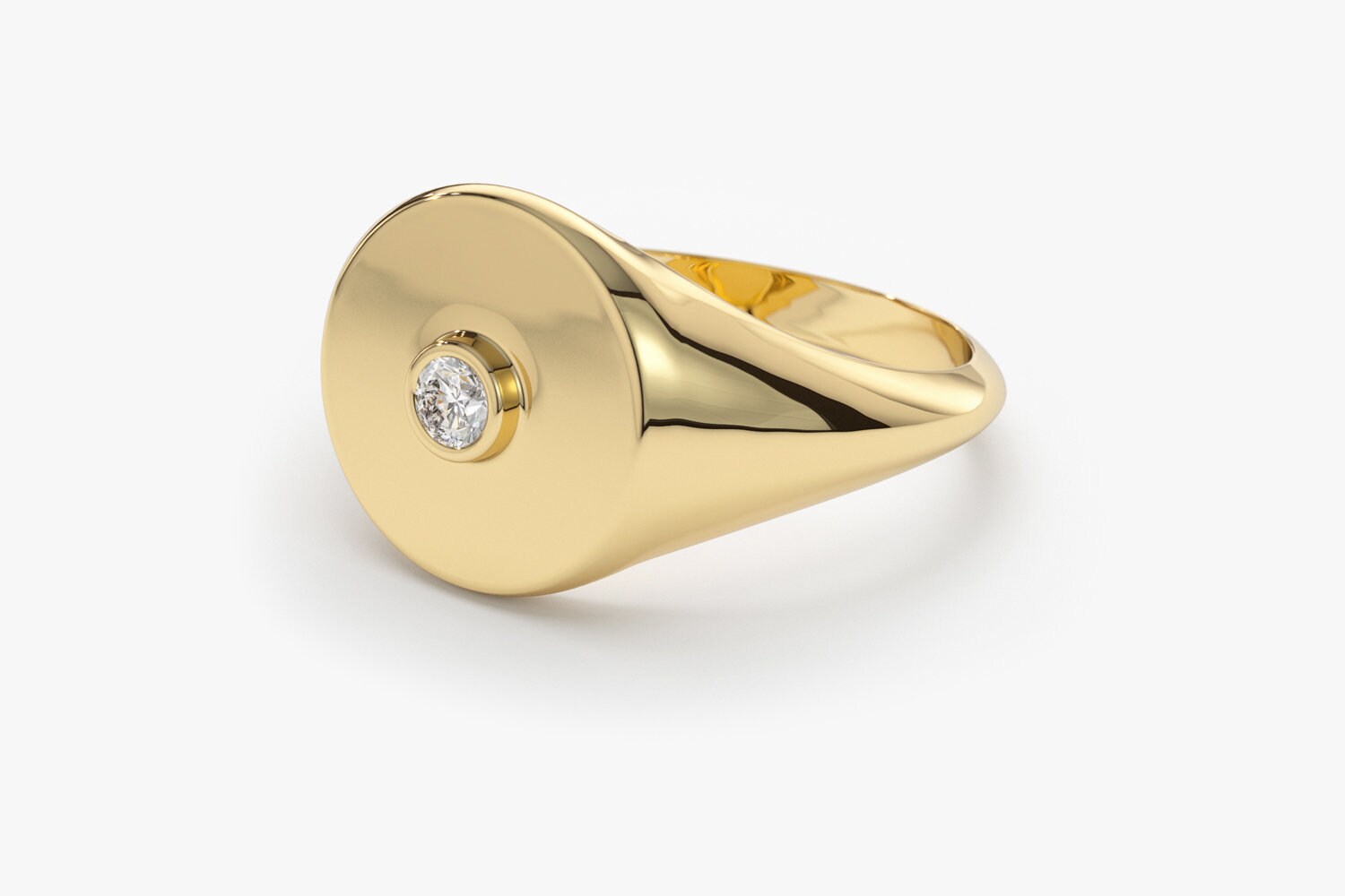 Diamond Signet Ring / 14k Solid Gold Bezel Setting Diamond - Etsy Australia