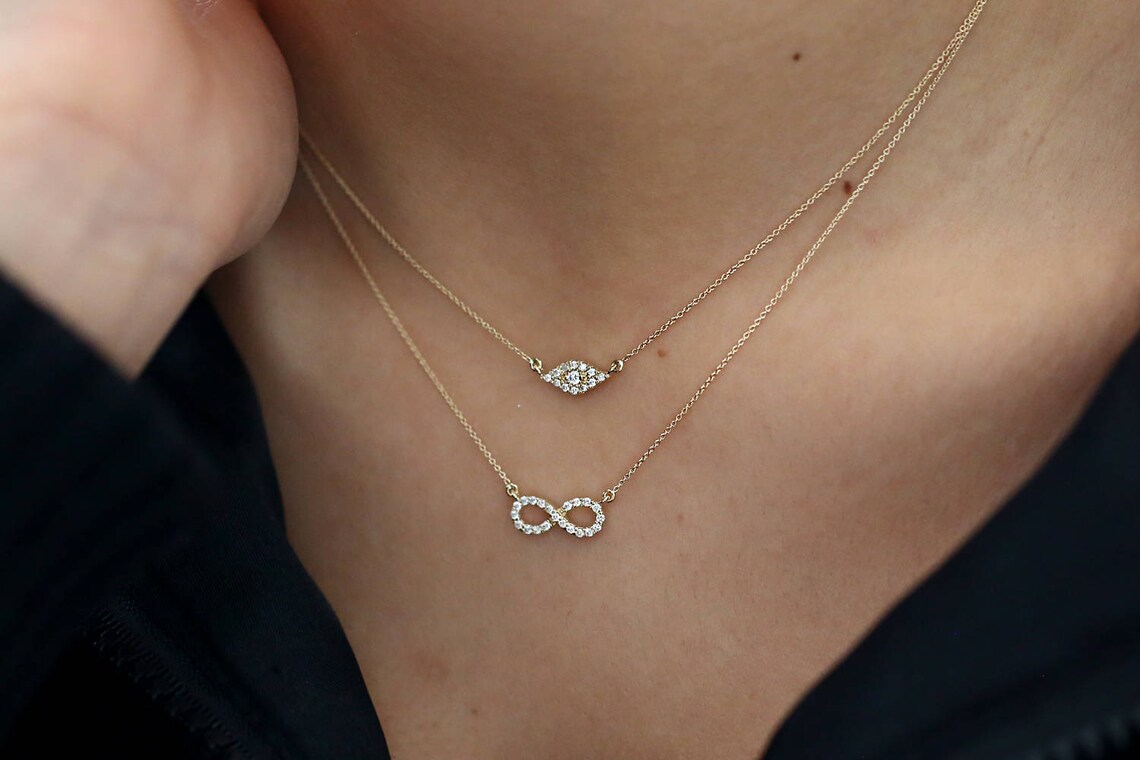Diamond Infinity Necklace in 14K Gold / Infinity Charm / - Etsy