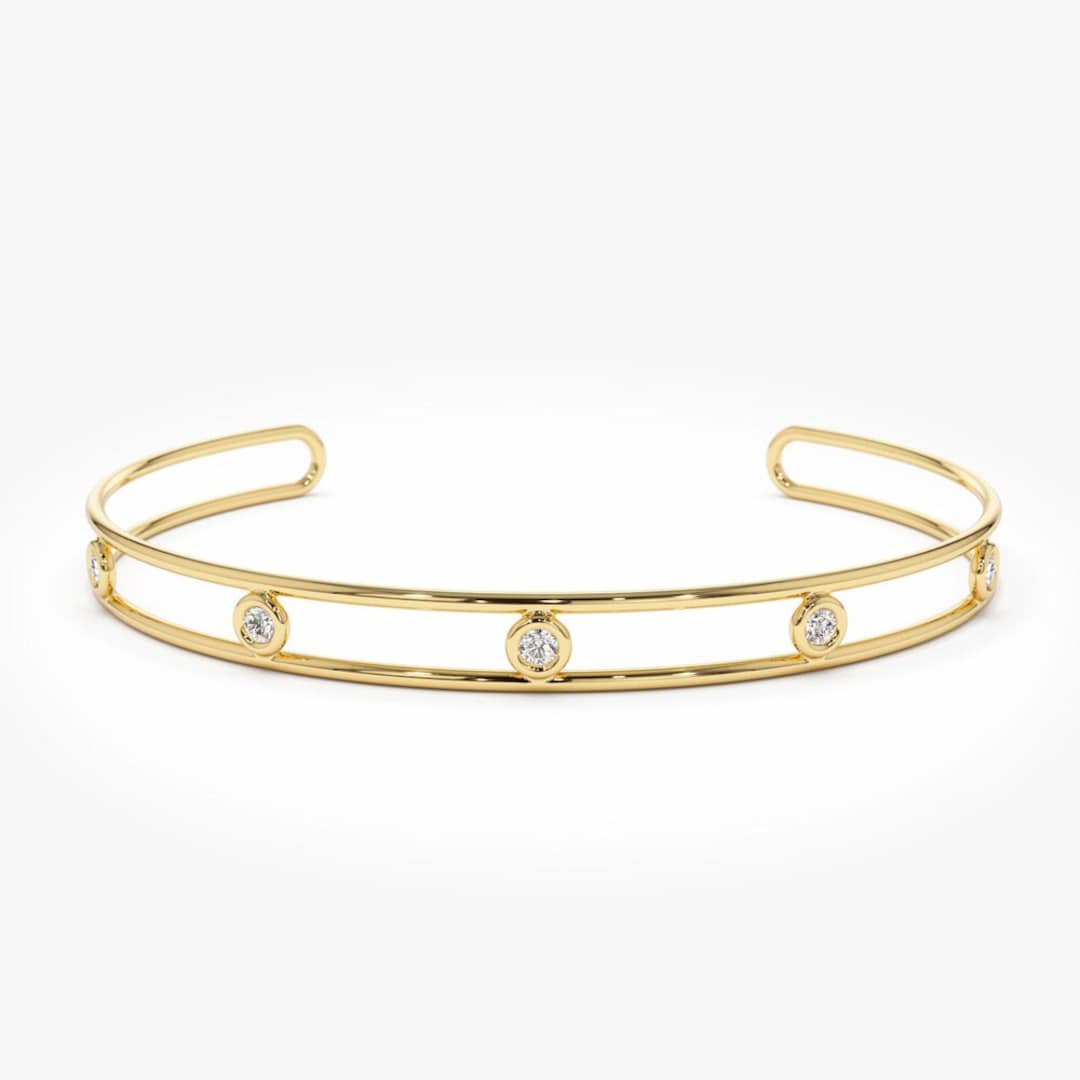 Diamond Cuff Bangle / 14k Gold Bezel Setting Diamond Cuff Bracelet ...