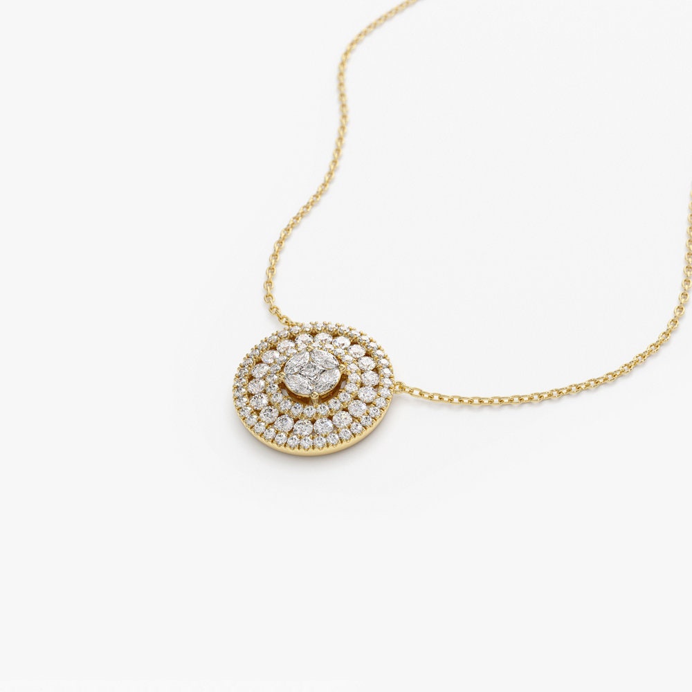 Round Diamond Necklace / 14k Gold Channel Set Round Diamond - Etsy