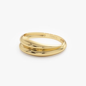 14k Solid Gold Ring / Dome Dual Band Statement Ring / 14K Gold Unique ...