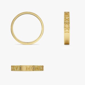 Custom Roman Numeral Ring, 14k Solid Gold Engraved Roman Numeral Date ...