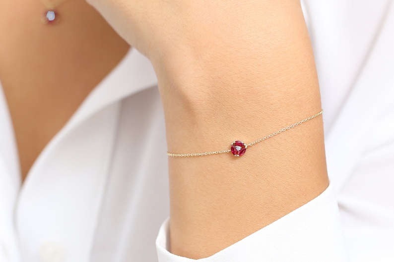 Ruby Bracelet / Ruby Cluster Bracelet in 14k Solid Gold/ - Etsy