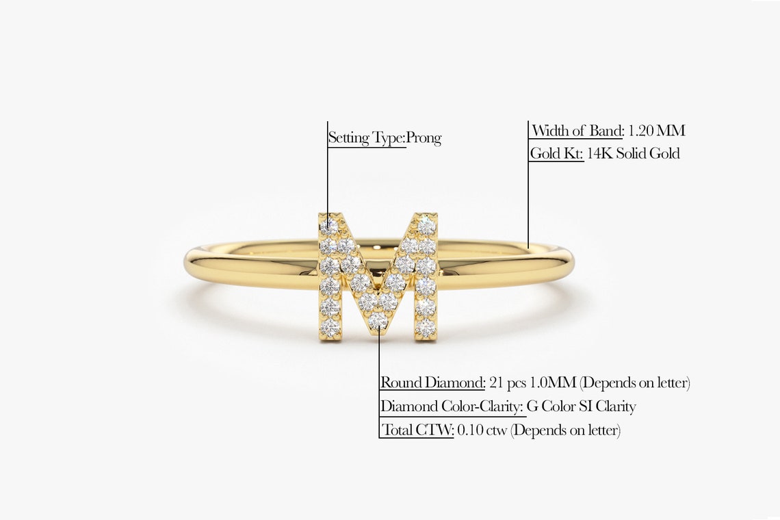 14k Gold Diamond Initial Ring / Diamond Initial Ring / - Etsy