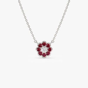 Ruby Necklace, 14k Gold Ruby Flower Necklace With Diamond Center ...