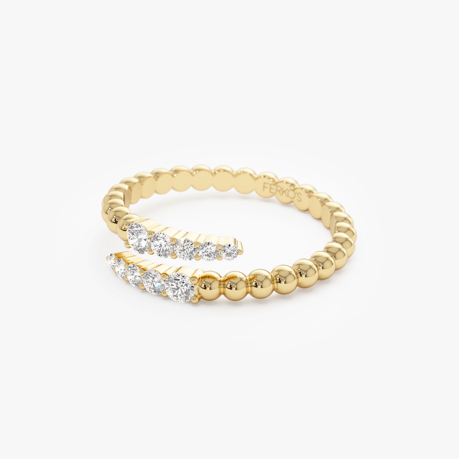 14k Gold Beaded Diamond Crossover Ring, Diamond Wrap Ring, Trendy ...