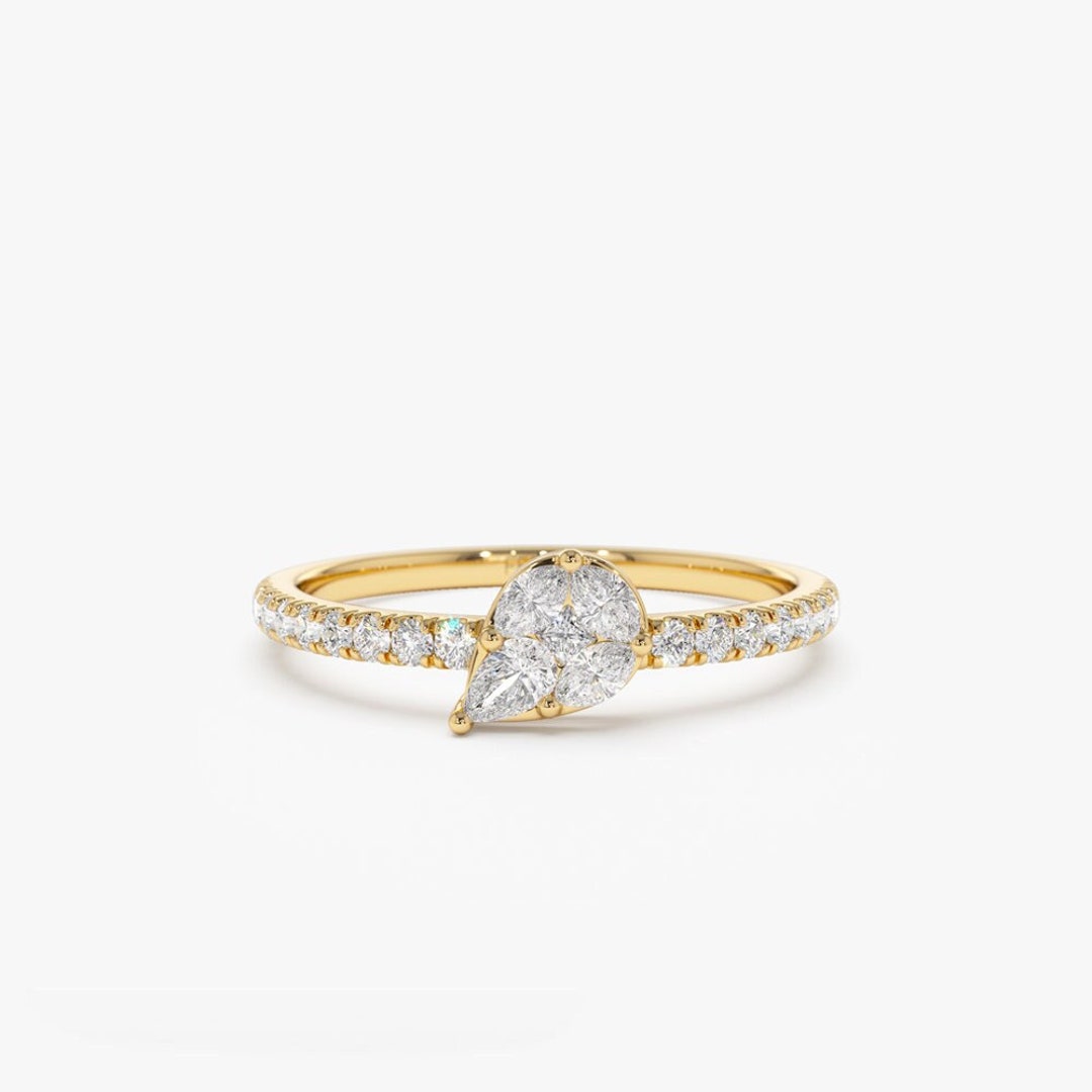 Diamond Ring / 14k Gold Pear Shape Illusion Setting Diamond Engagement ...