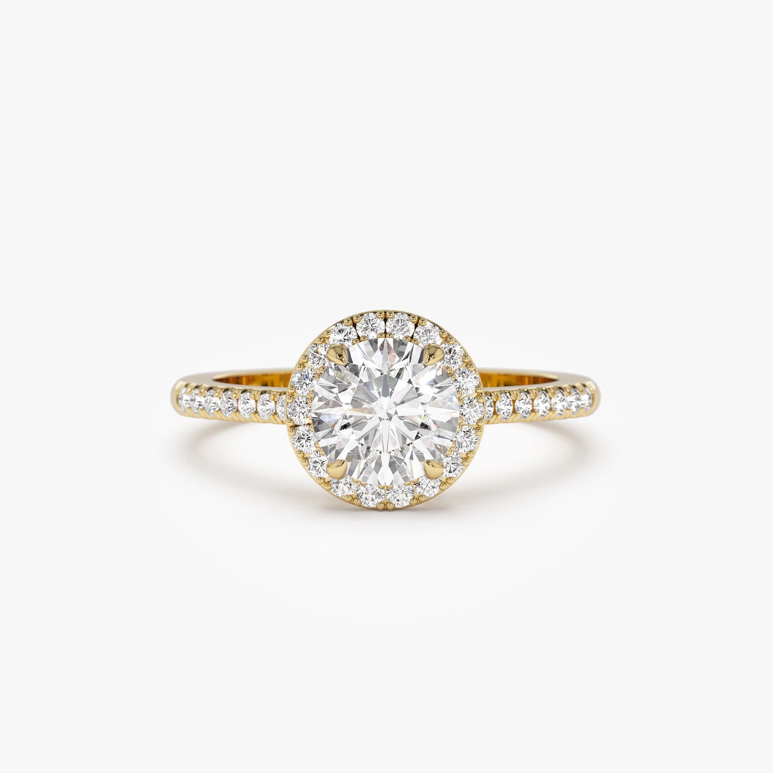 Round Cut Engagement Ring, 1.25 Ctw 14K Gold Halo Setting Round ...