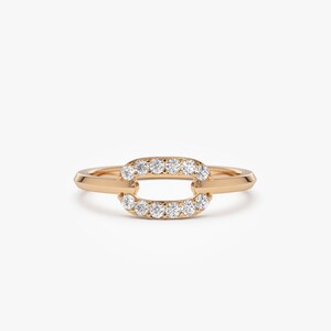 14k Gold Diamond Link Ring, Trendy Natural Diamond Ring, 14k Stacking Minimalist Ring, Solid ...