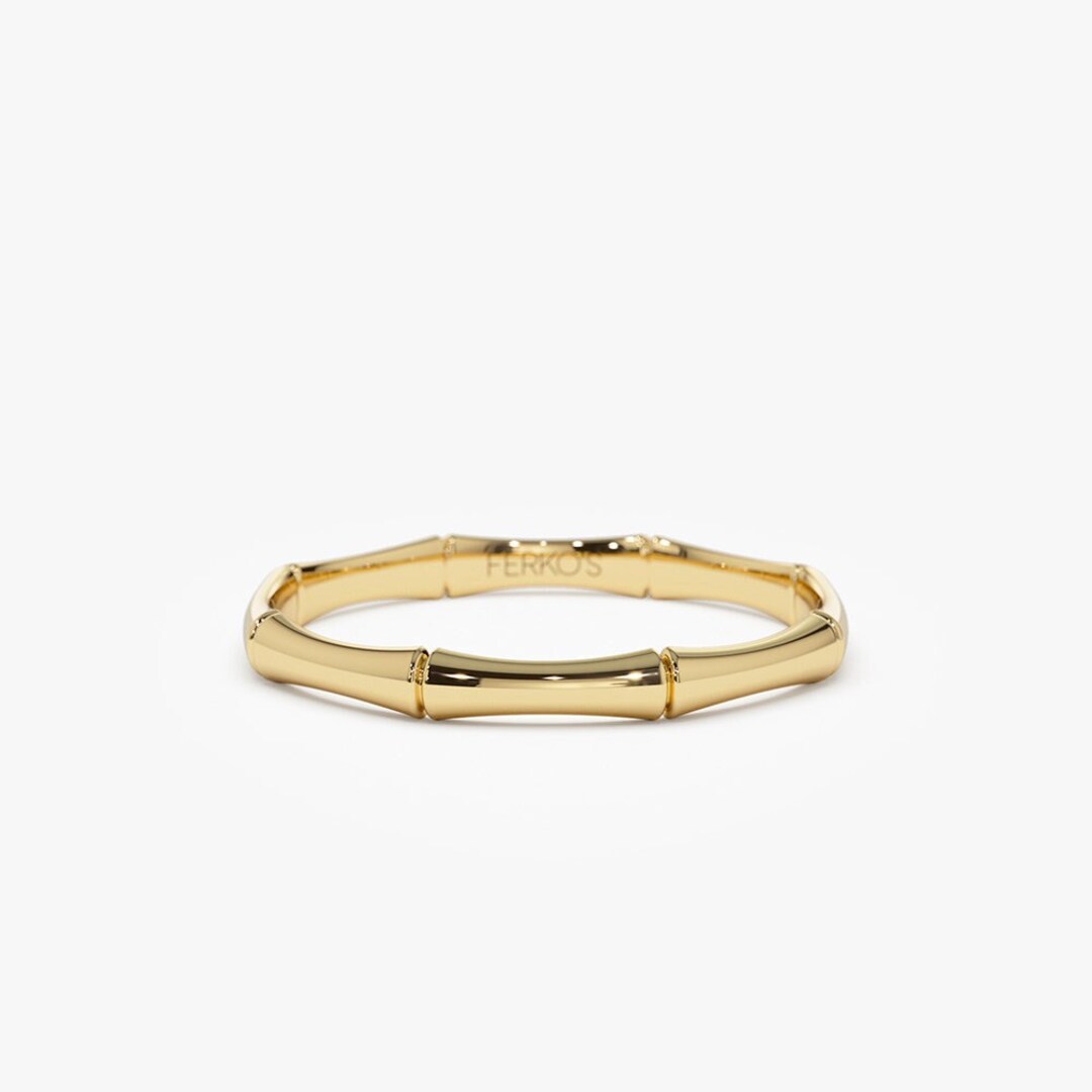 14k Gold Dainty Minimal Bamboo Ring / Gold Layering Ring / Stackable ...