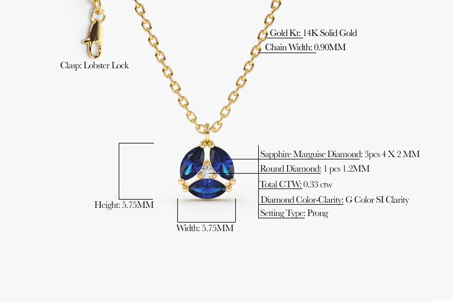 Blue Sapphire Necklace / Genuine Sapphire Necklace in 14k Gold / Unique ...