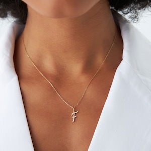 Diamond Initial Necklace / Diamond Script Font Custom Necklace / 14K ...