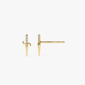 Diamond Dagger Stud Earrings in 14k Solid Gold / Sword Earrings / Mini ...