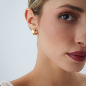 14k Gold Hoops, 14k Solid Gold Twin C Hoops, Double Gold Hoops, Unique ...