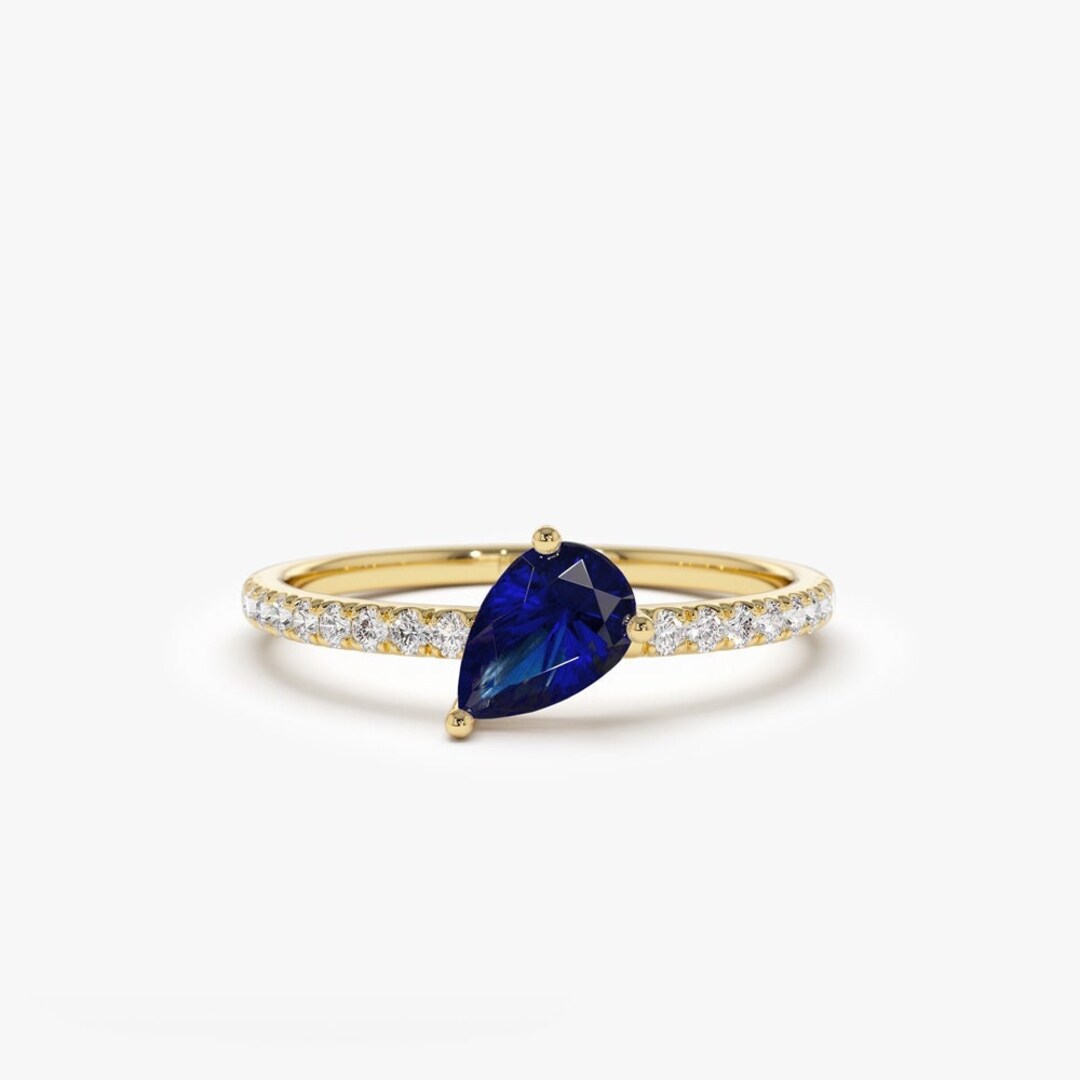 Sapphire Ring / 14k Gold Pear Shape Sapphire and Diamond Ring ...