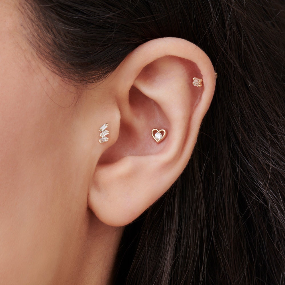 Screw Back Stud Earrings / 14k Solid Gold Baguette Cut Diamond Stud ...