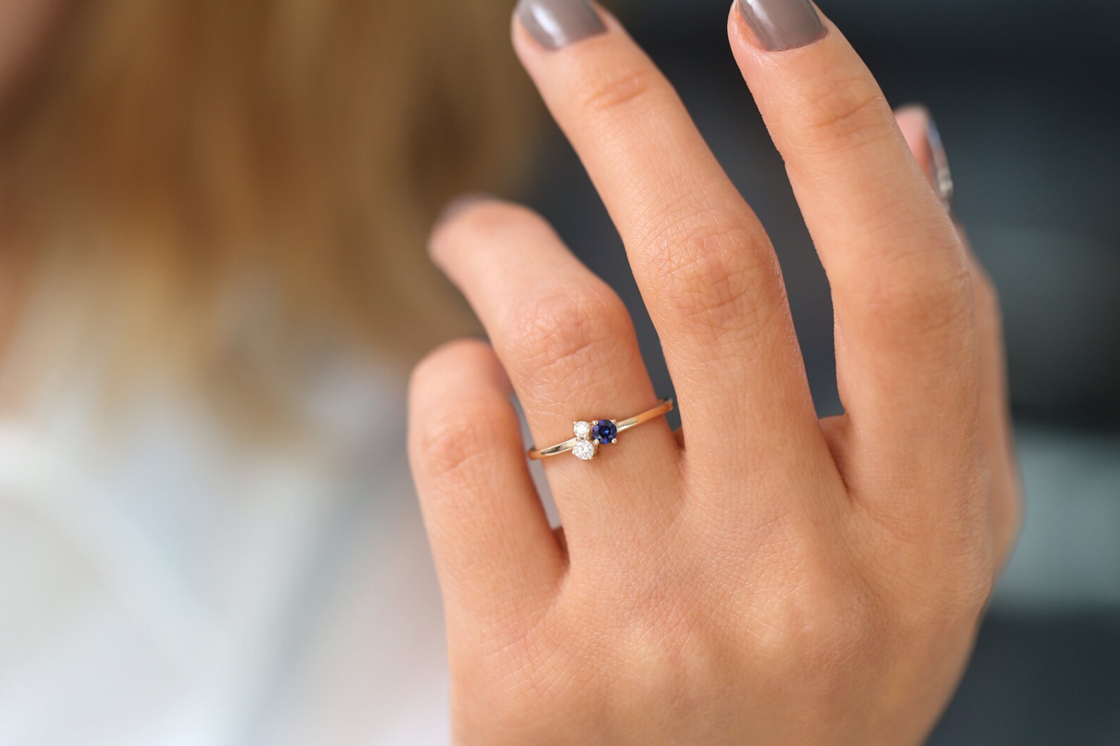 Sapphire and Diamond Ring Stackable Ring in 14k Gold / Natural - Etsy