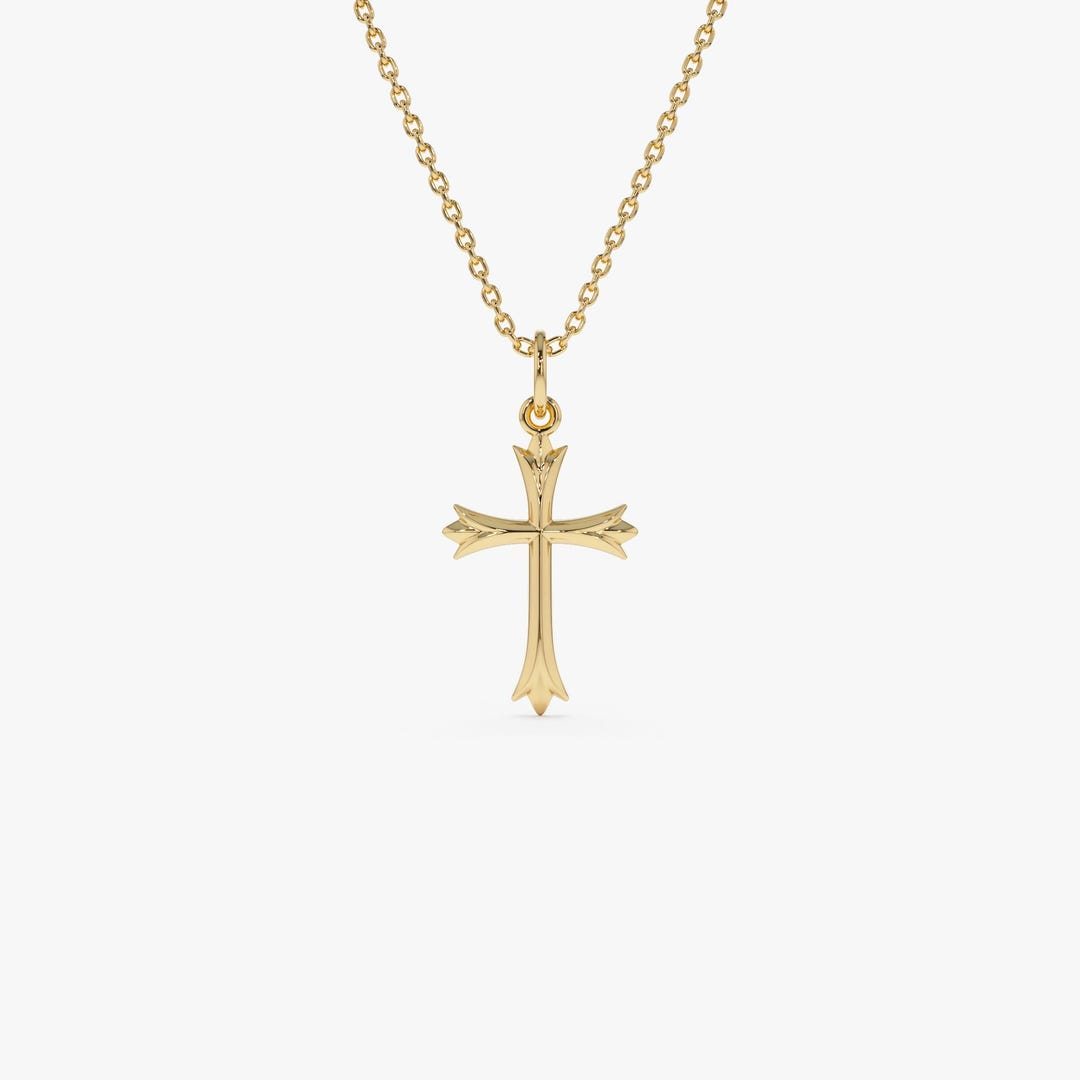 Gold Cross Necklace, 14k Gold Dainty Cross Pendant Necklace, Baptism ...