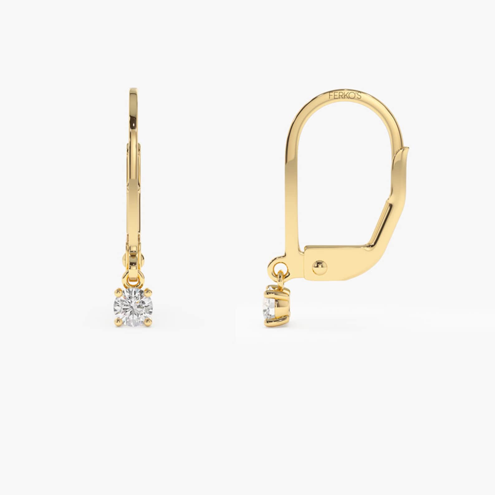 Diamond Earrings / 14k Solid Gold Lever Back Prong Setting Diamond ...