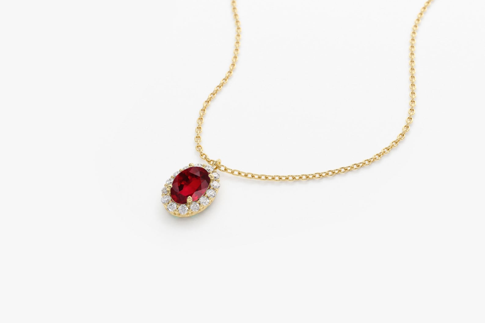 Ruby Necklace / 14k Classic Oval Cut Ruby With Surrounding Diamonds ...