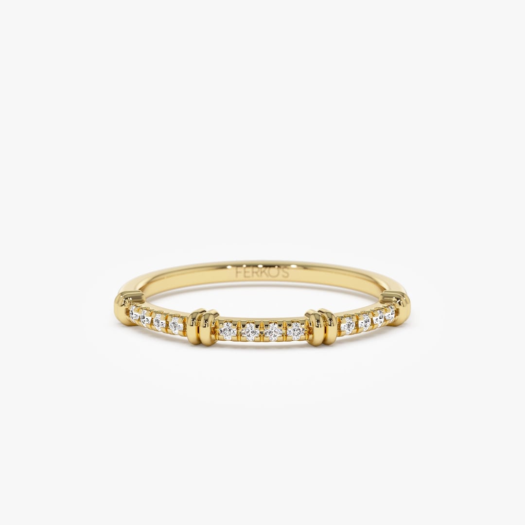14k Gold Diamond Stack Band / Unique Stacking Diamond Ring / Ring Gold ...