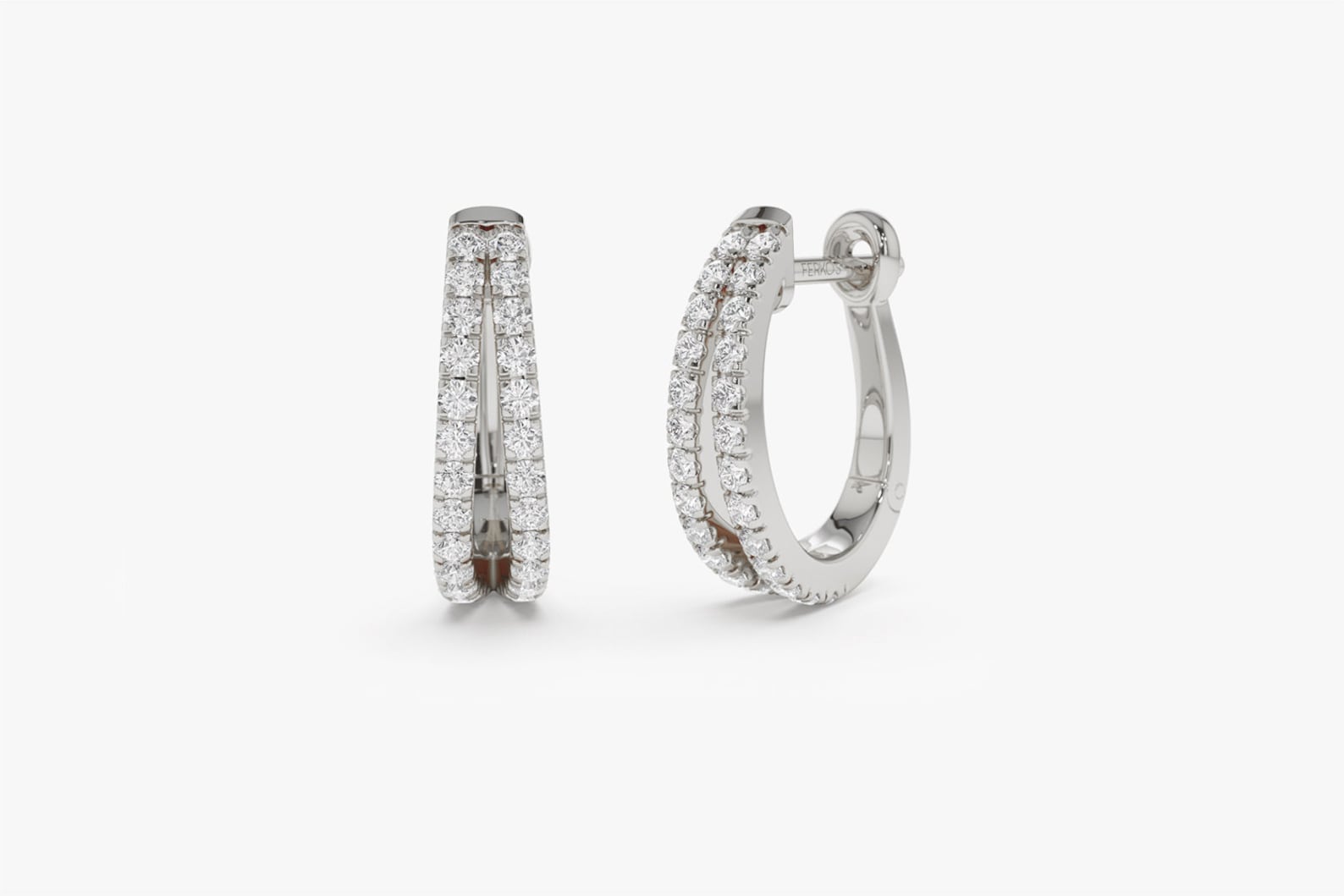 Diamond Hoop Earrings / 14k Gold Double Hoop Diamond Earrings / Diamond ...